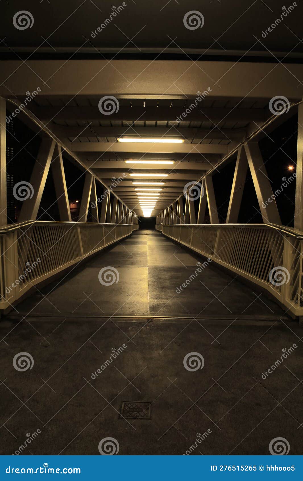 The Center View of a Bridges Inside at Night. Stock Image - Image of ...