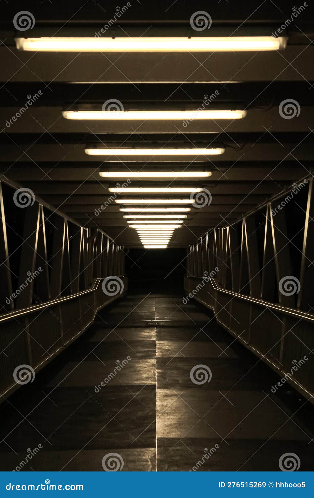 The Center View of a Bridges Inside at Night. Stock Image - Image of ...