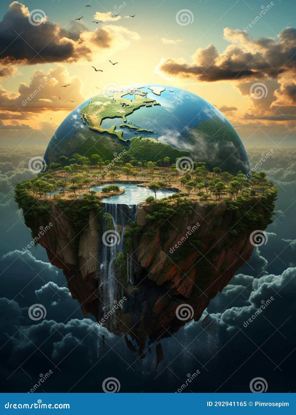 Center of the World, Trees, Pond, AI Generated. Stock Image - Image of ...