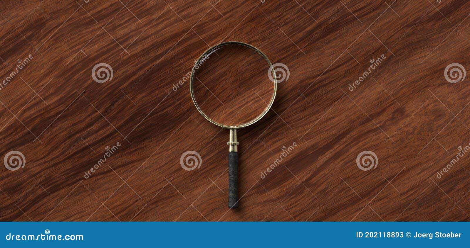 Centered Magnification Glass on Wooden Background - 3d Illustration ...
