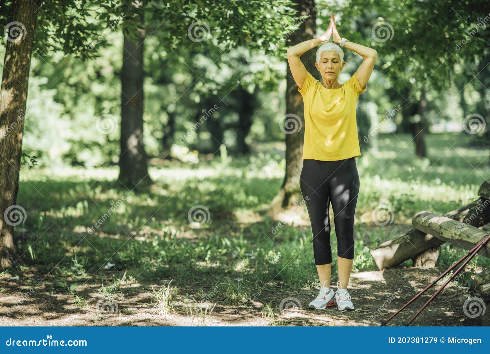 Centering Mindful Exercise in Nature Stock Image - Image of aged, wood ...