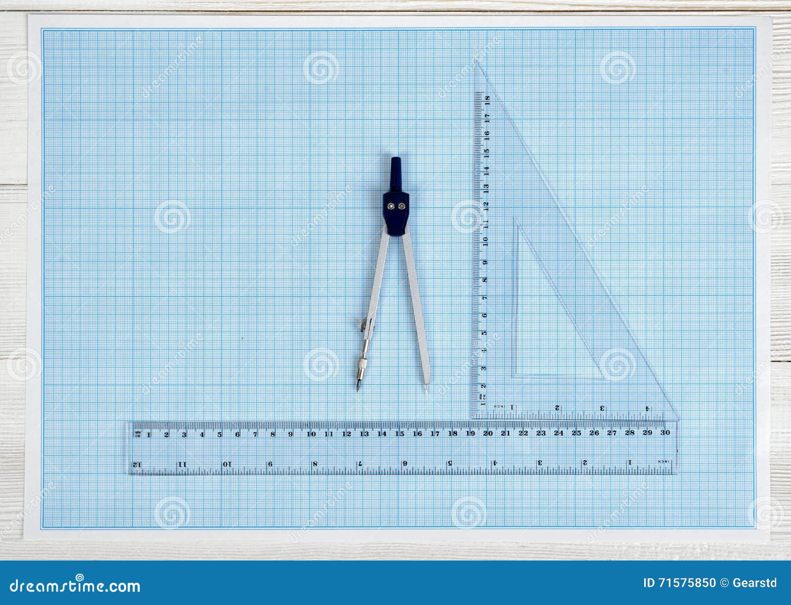Centimeter Rulers and Engineering Divider on a Blueprint. Stock Photo ...