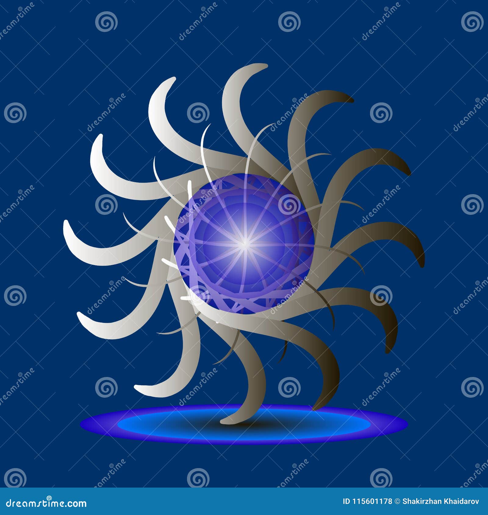 The Centipede Fantasy on a Dark Blue Background of a Circular Shape ...