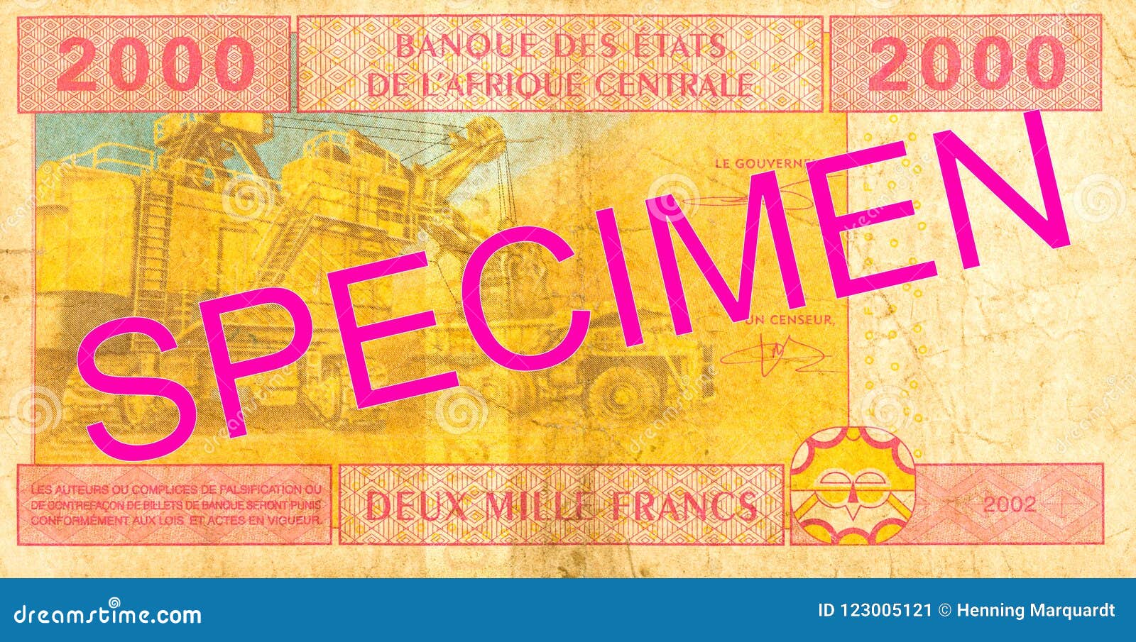 2000 Central African CFA Franc Bank Note Reverse Stock Image - Image of ...