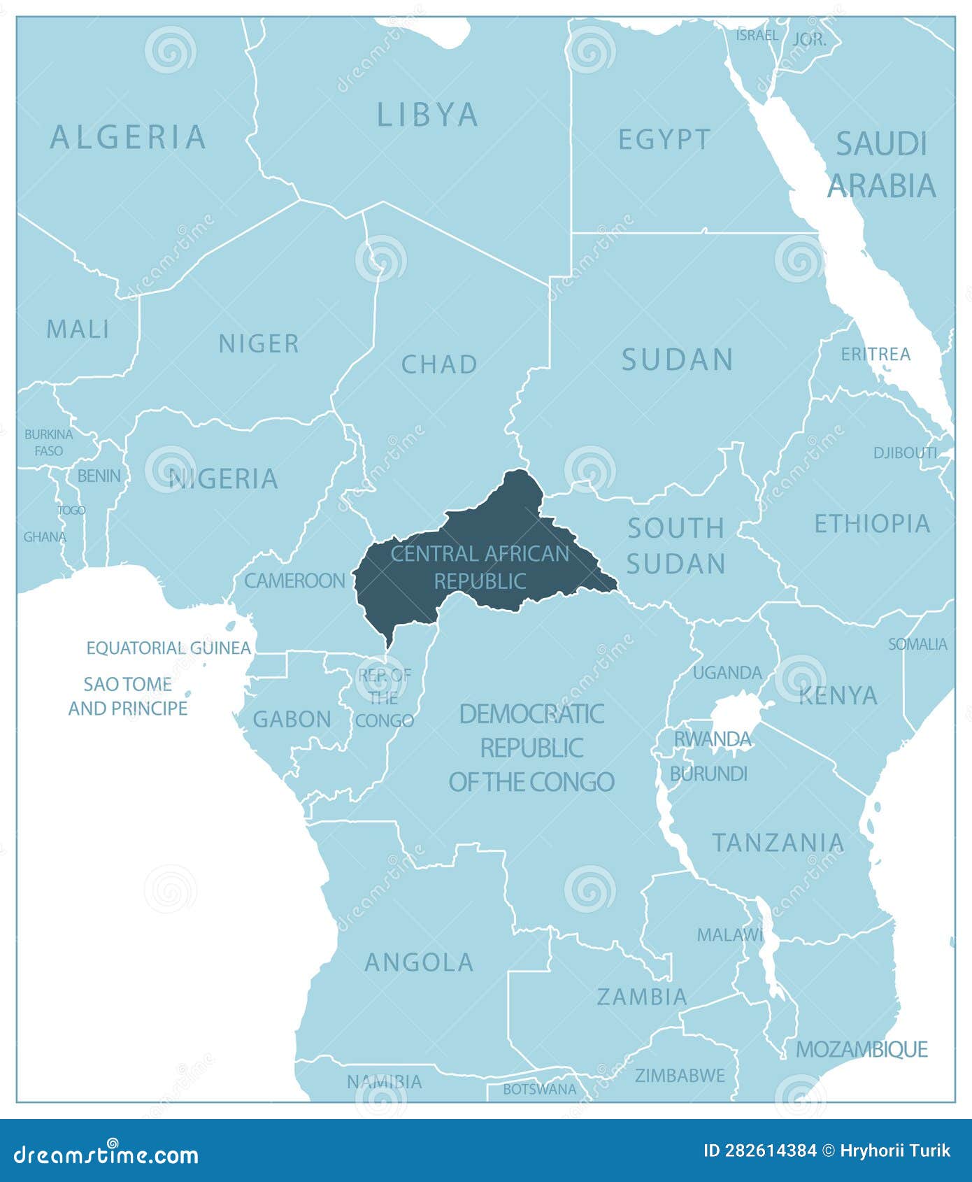 Central African Republic - Blue Map with Neighboring Countries and ...
