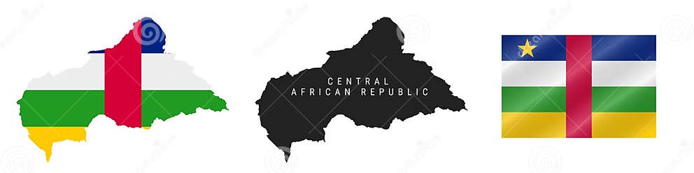 Central African Republic Detailed Flag Map Detailed Silhouette