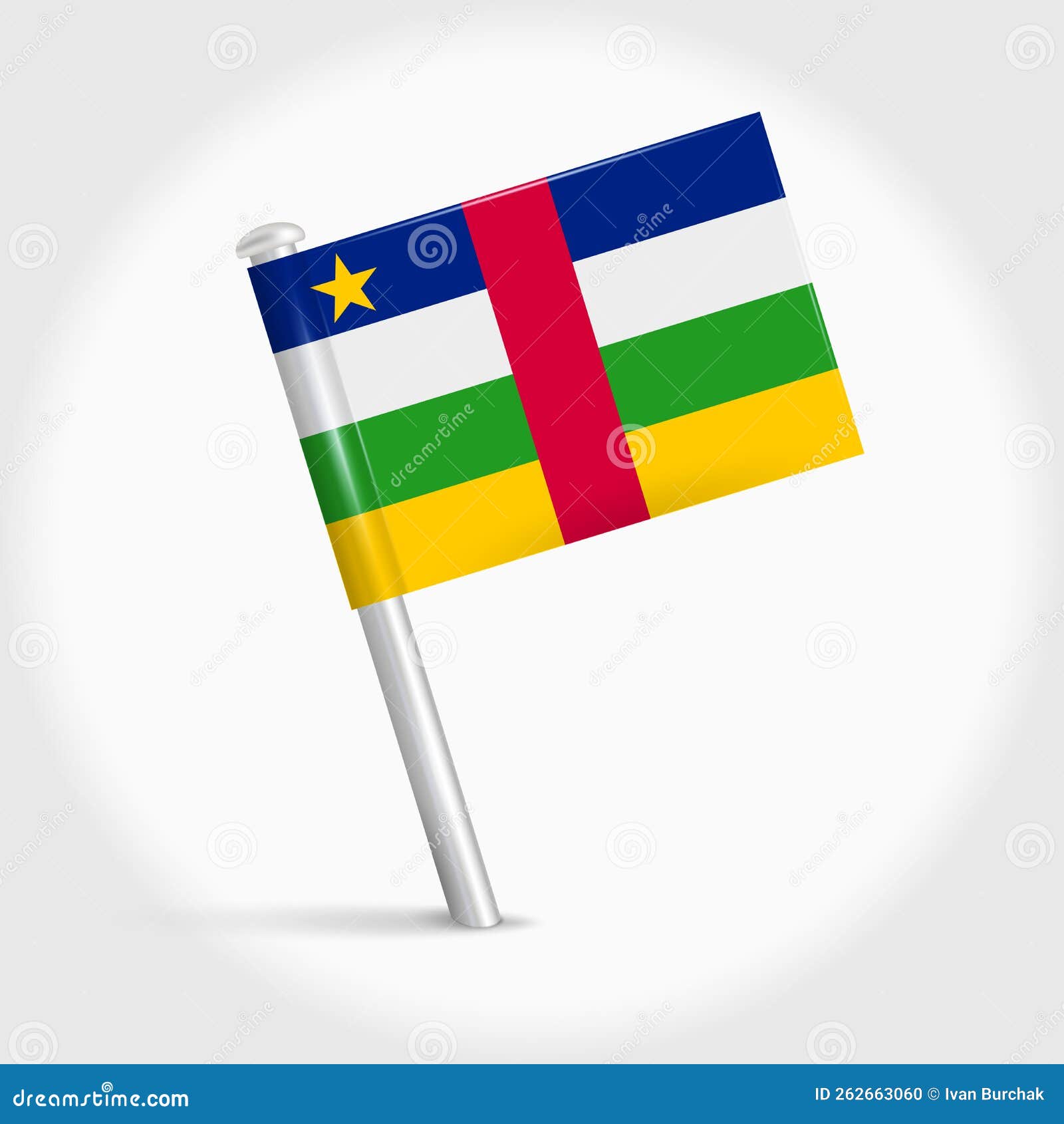 Central African Republic Map Pin Flag 3d Realistic Vector Illustration