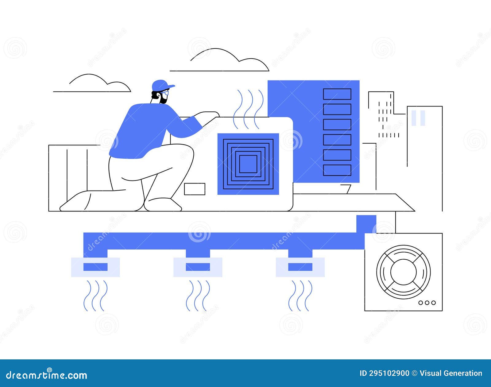 Central Air Conditioning System With AC Temperature Control Outline ...