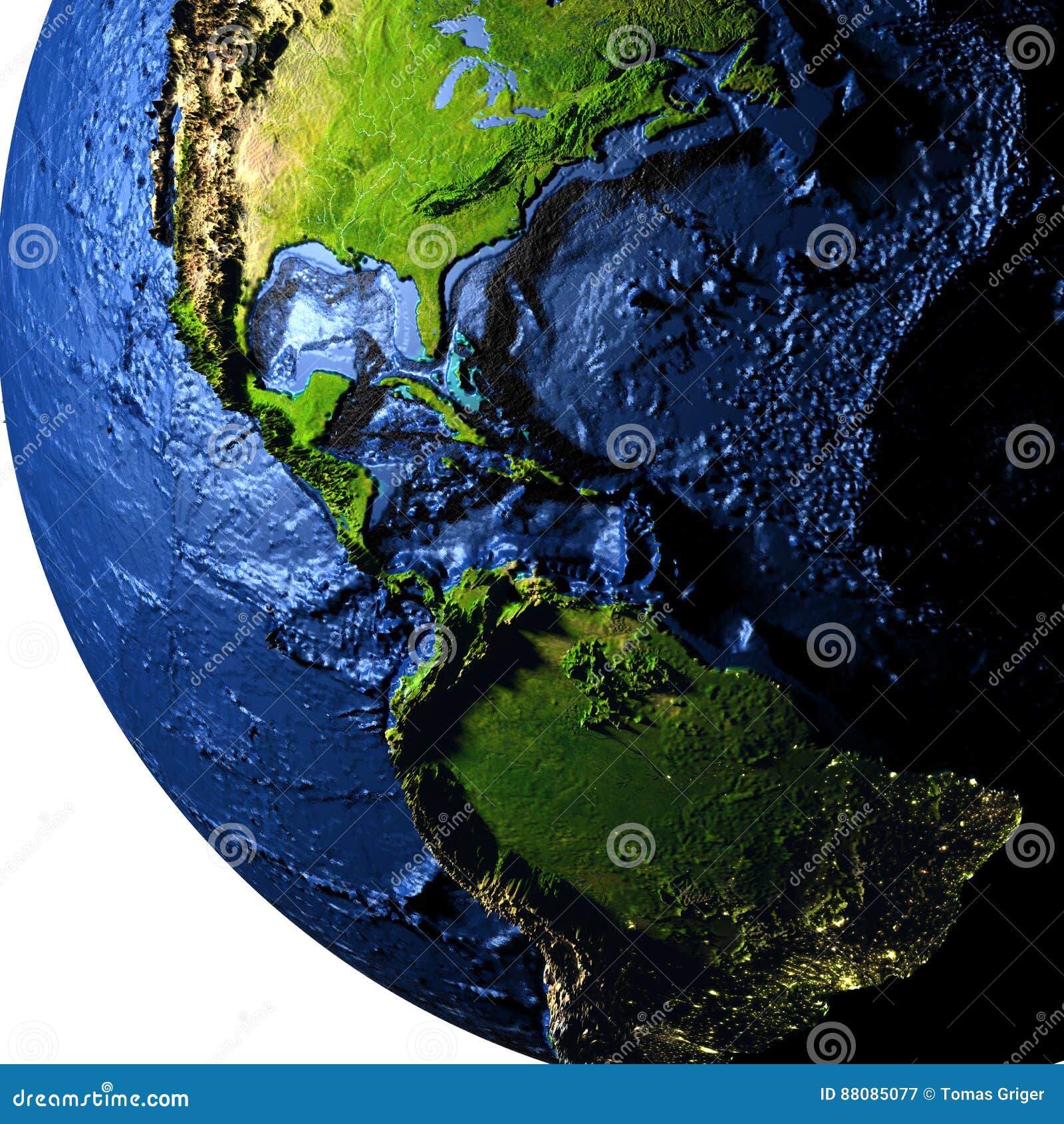 Central America on Earth with Exaggerated Mountains Stock Illustration ...