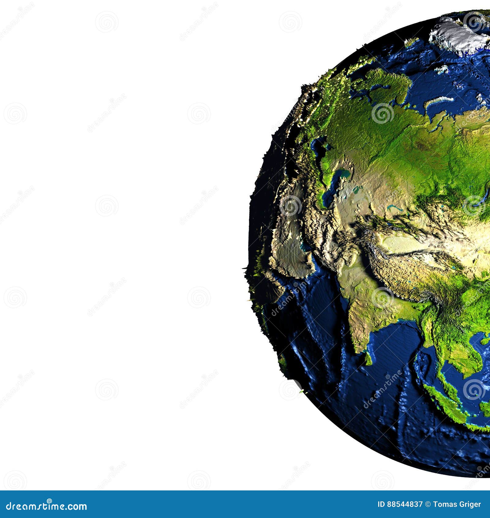 Central Asia on Earth with Exaggerated Mountains Stock Illustration ...