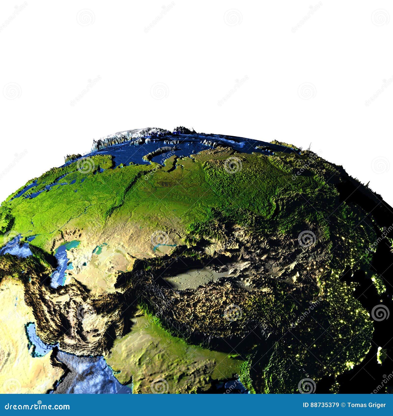 Central Asia on Earth with Exaggerated Mountains Stock Illustration ...