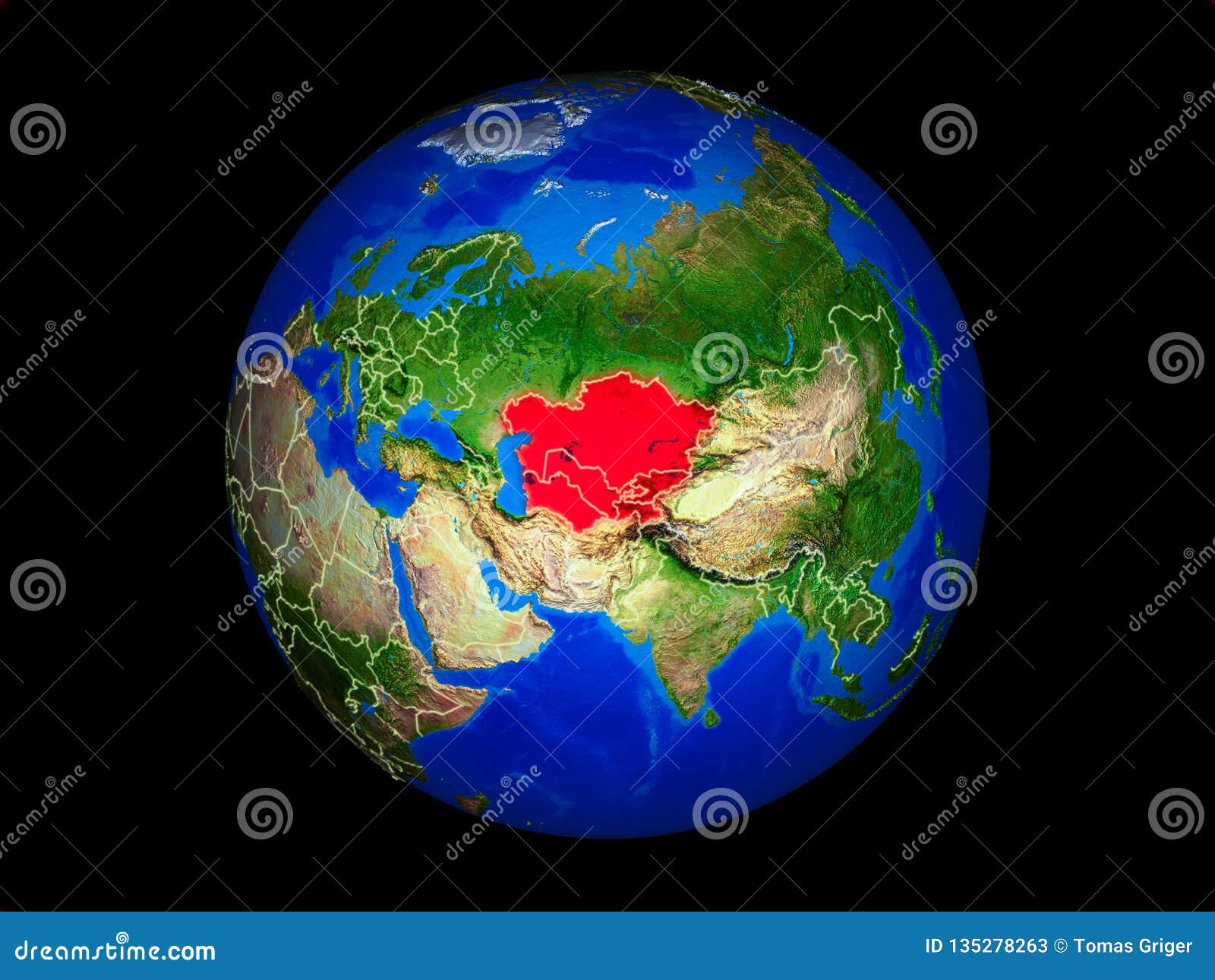 Central Asia on Earth from Space Stock Illustration - Illustration of ...