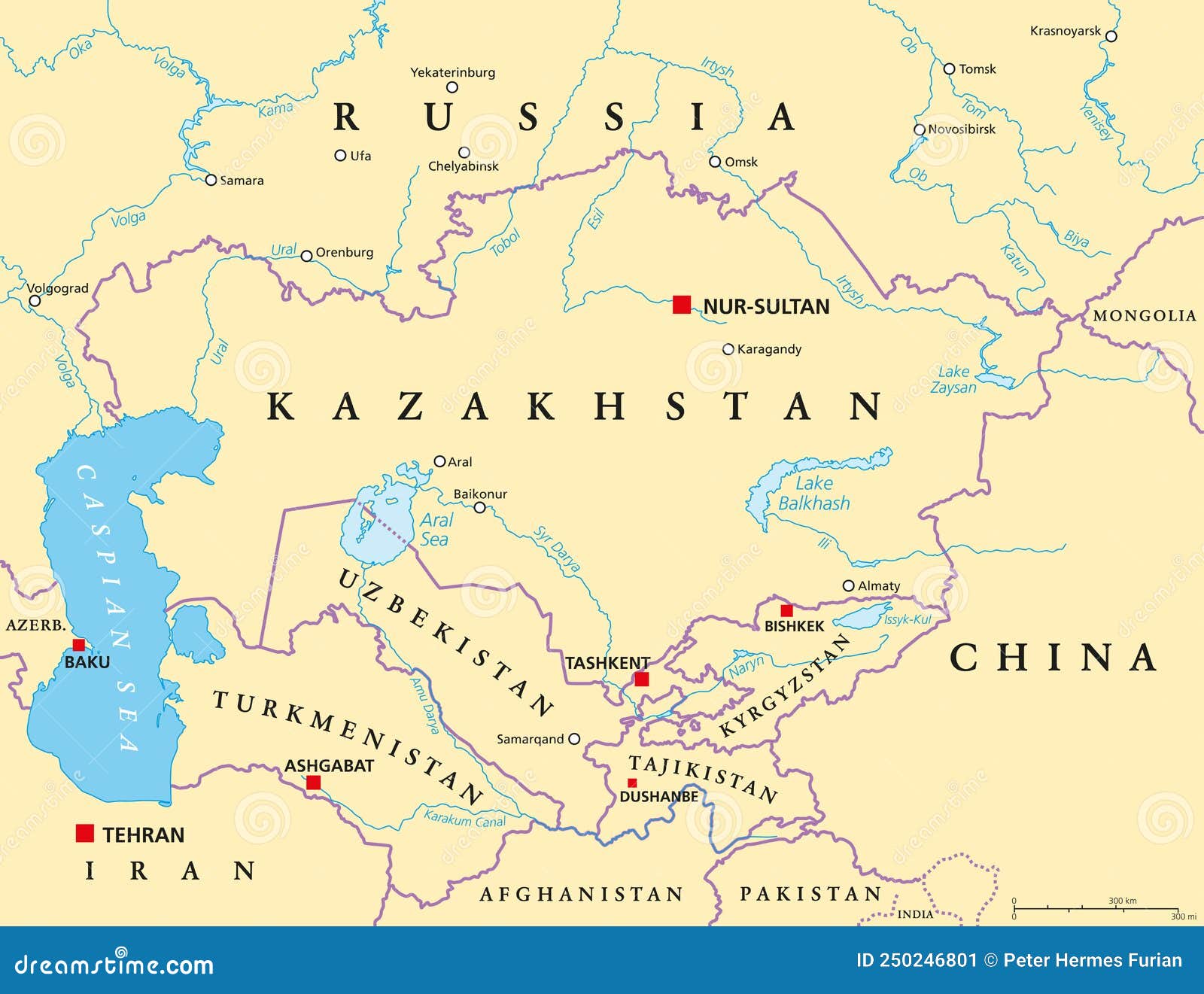Central Asia Map - Green Hue Colored On Dark Background. High Detailed ...