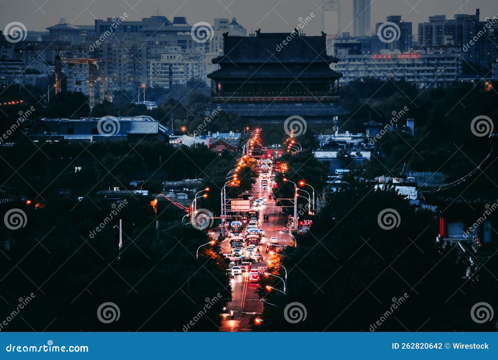 Central Axis of Beijing Drum Tower at Night Peak Stock Photo - Image of ...