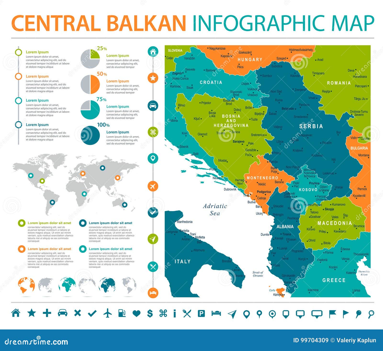 Central Balkan Map - Info Graphic Vector Illustration Stock ...