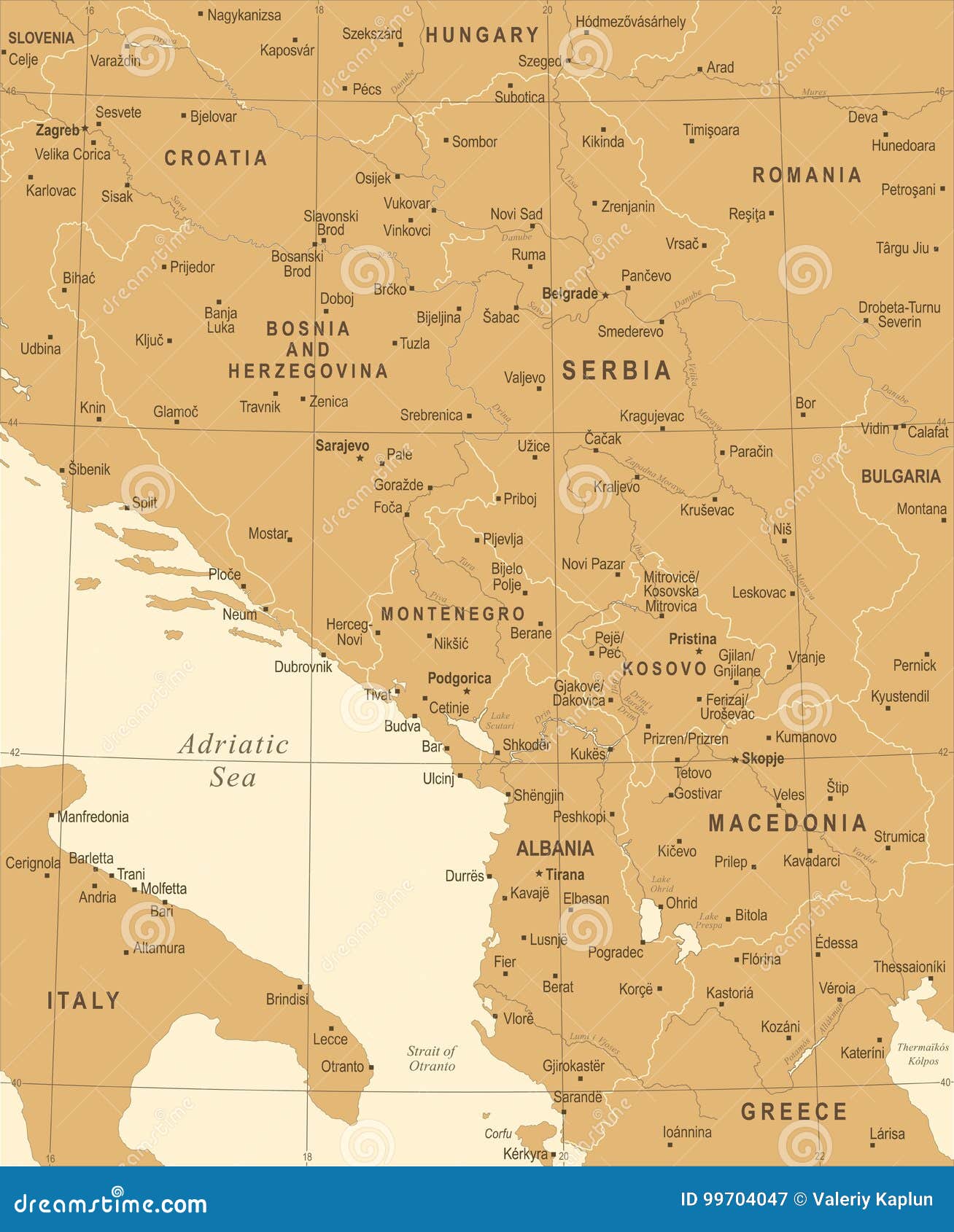 Central Balkan Map - Vintage Vector Illustration Stock Illustration ...