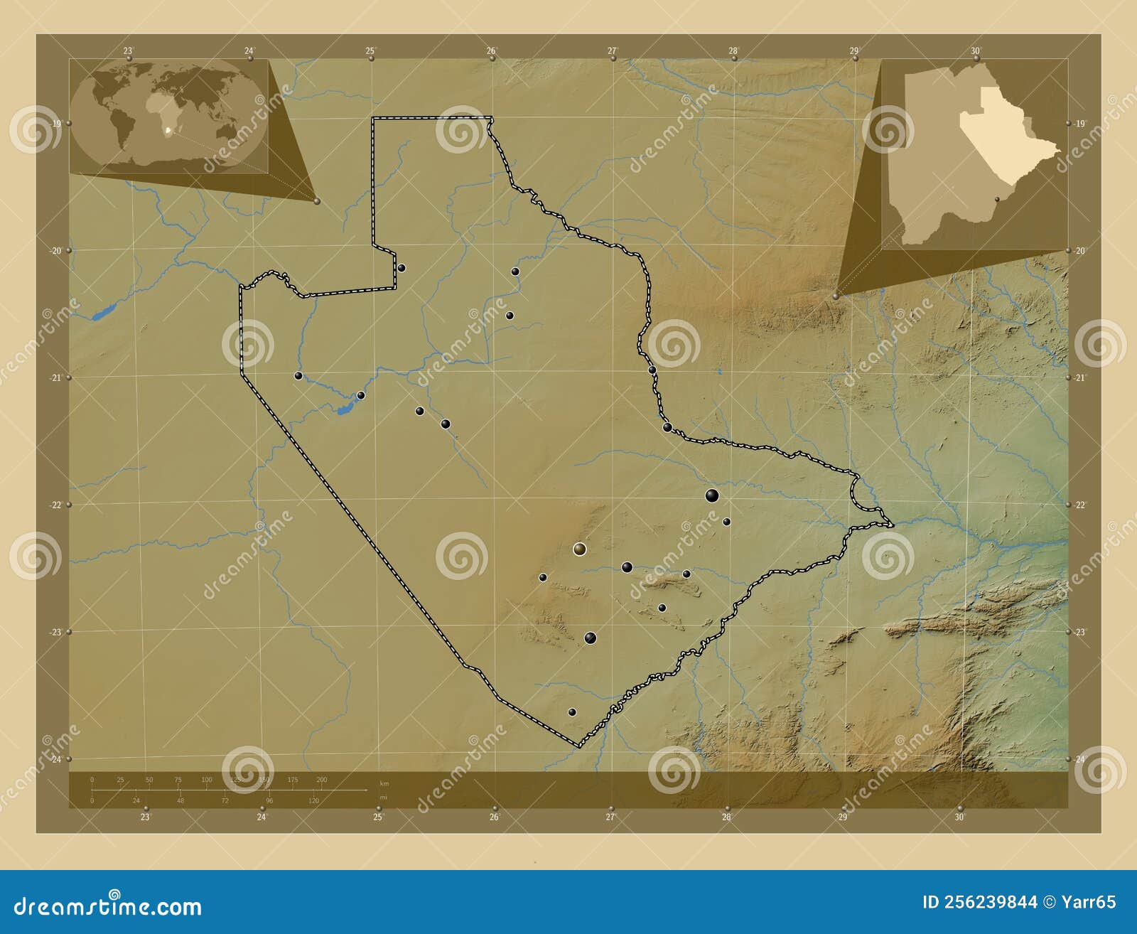 Central, Botswana. Physical. Major Cities Stock Illustration ...