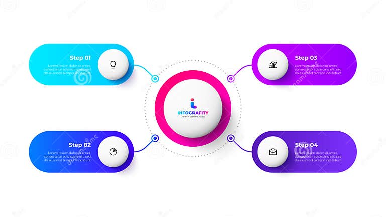 Central Circle with 4 Rounded Elements. Infographic Flowchart Template Stock Vector ...