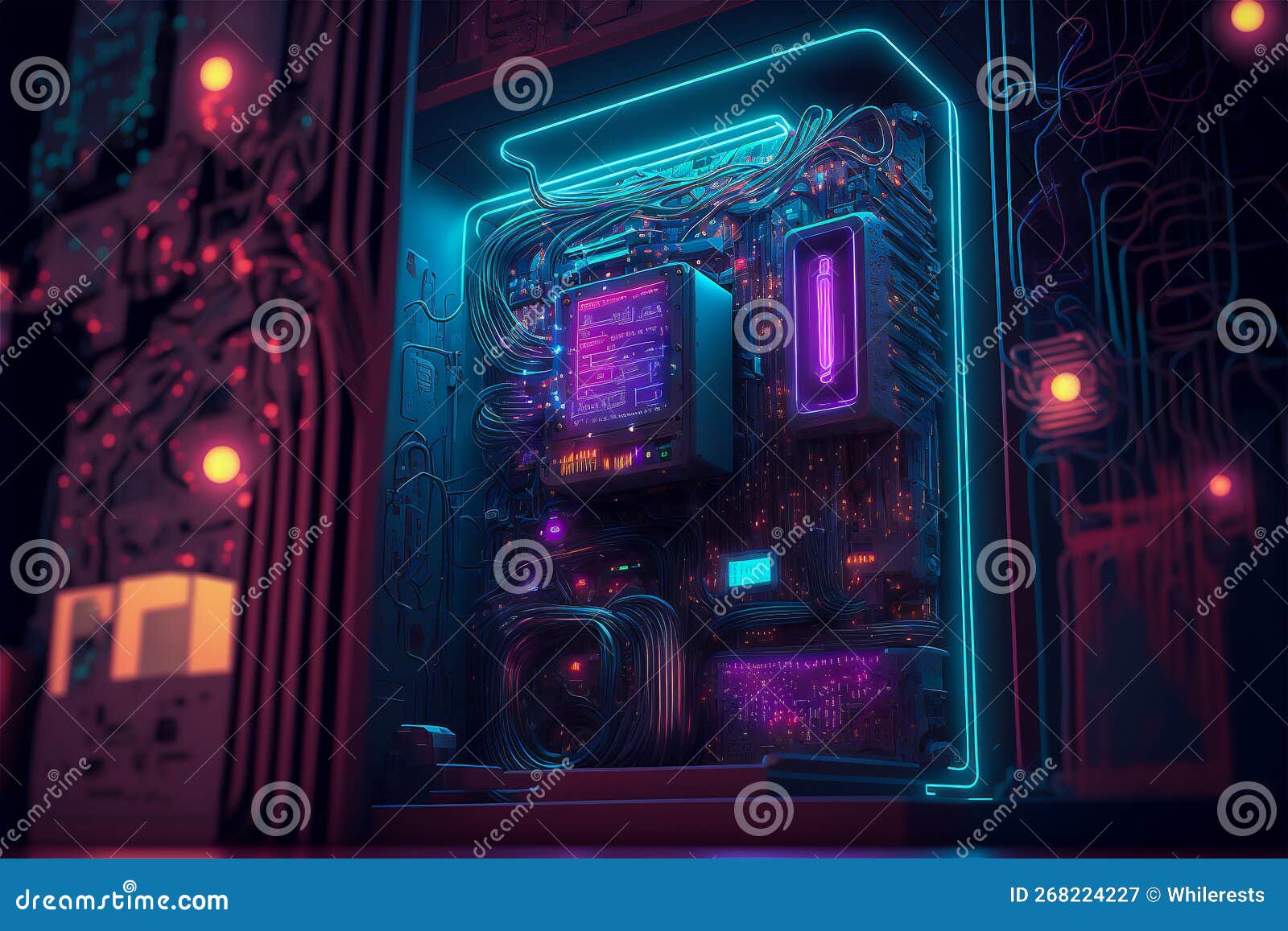 Central Computer Processor with Neon Lights. Technology Cyberspace ...