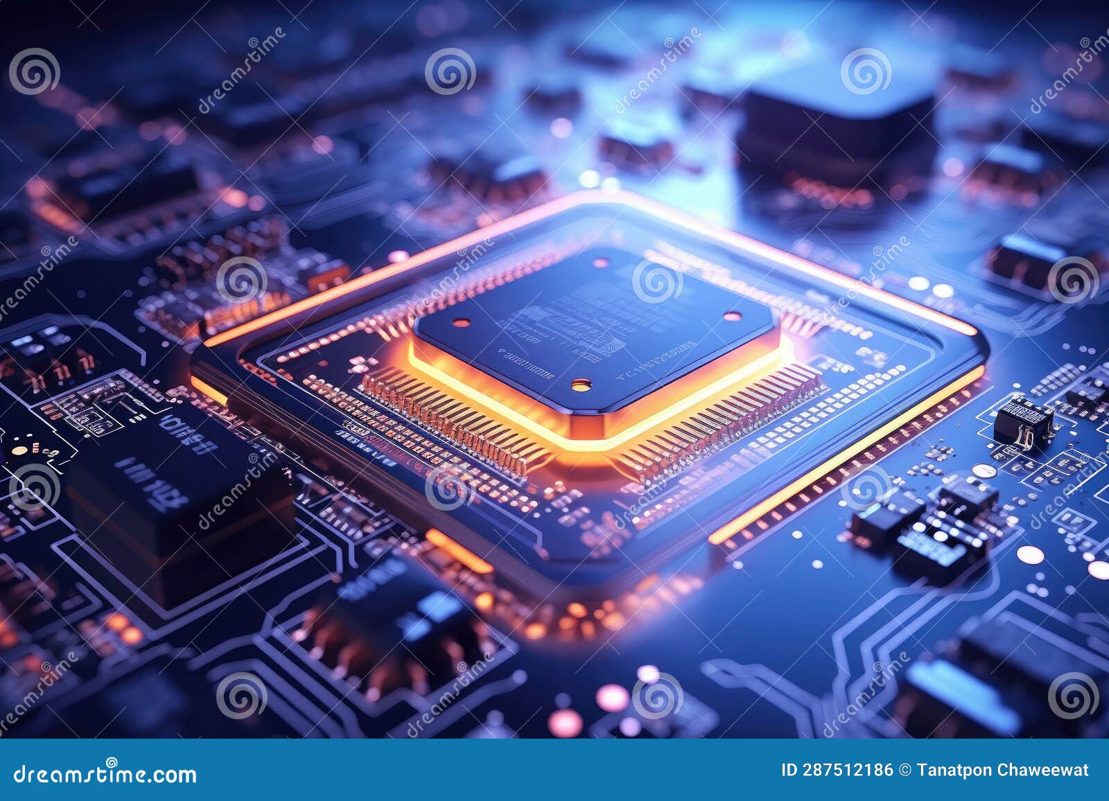 Central Computer Processors CPU on Motherboard, Technology Background ...