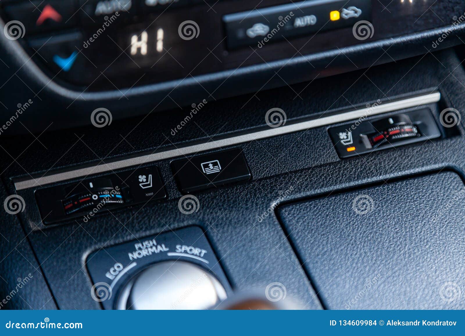 The Central Control Console on the Panel Inside the Car Close-up ...