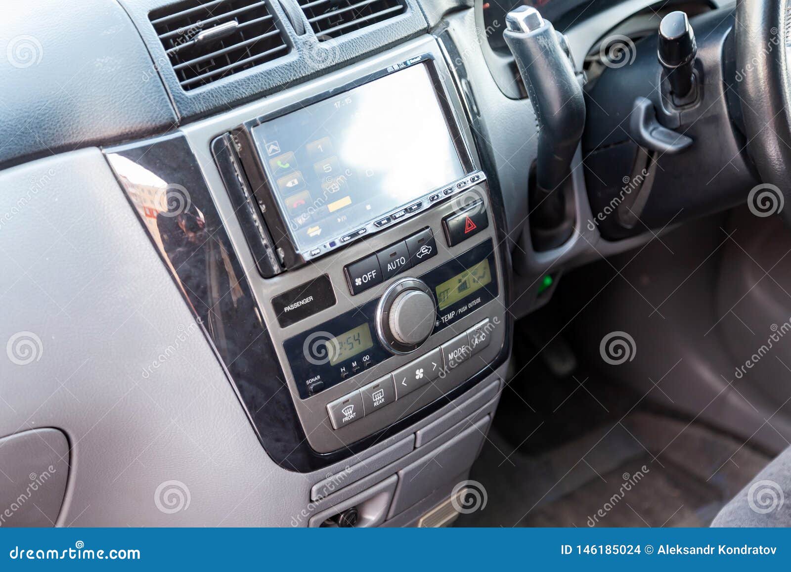 The Central Control Console on the Panel Inside the Car Close-up with ...