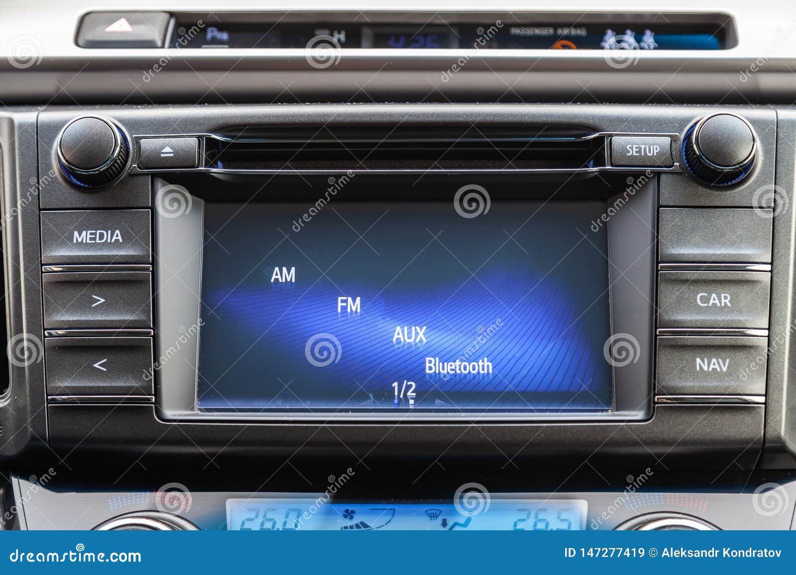 The Central Control Console on the Panel Inside the Car Close-up with ...