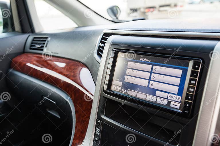 The Central Control Console on the Panel Inside the Car Close-up with a ...