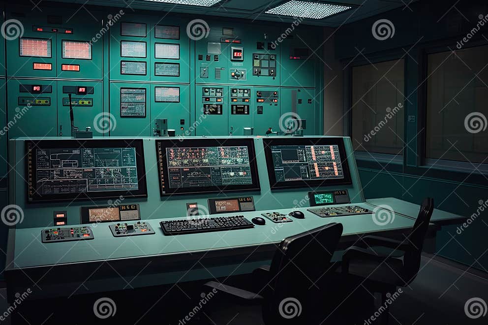 Central Control Panel. Operator Workplace with a Lot of Screens and ...