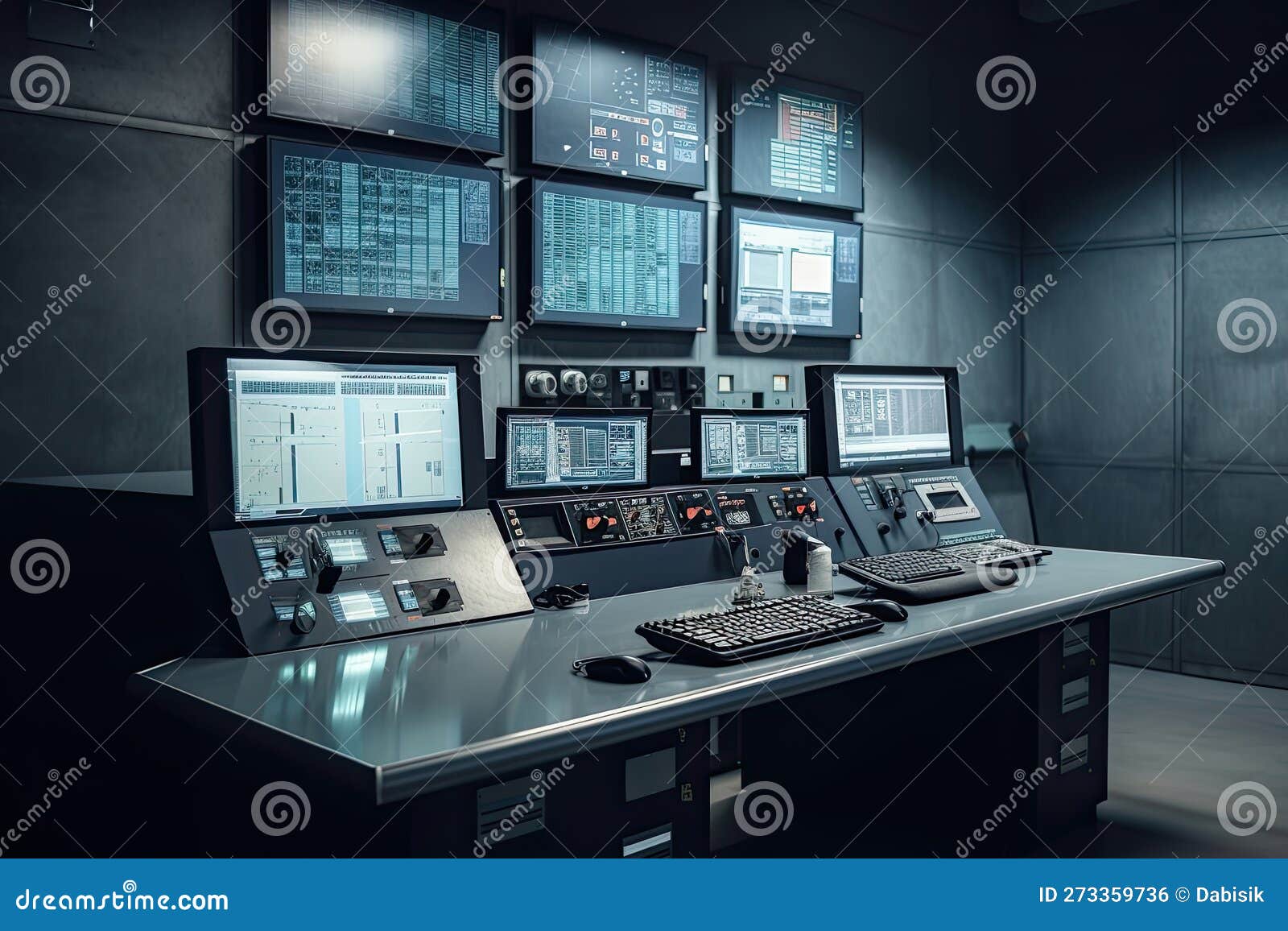 Central Control Panel. Operator Workplace with a Lot of Screens and ...