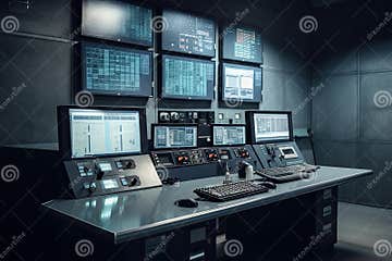 Central Control Panel. Operator Workplace with a Lot of Screens and ...