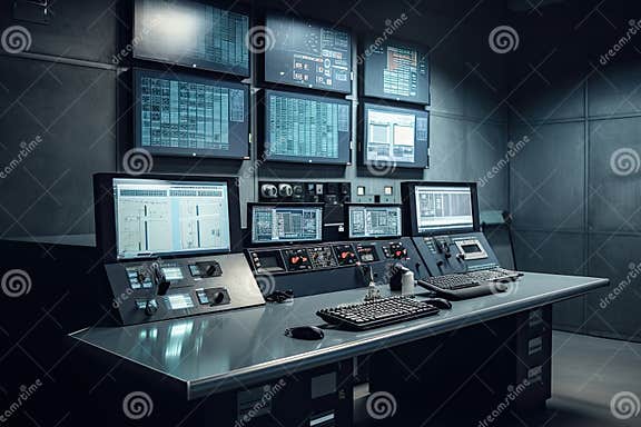 Central Control Panel. Operator Workplace with a Lot of Screens and ...