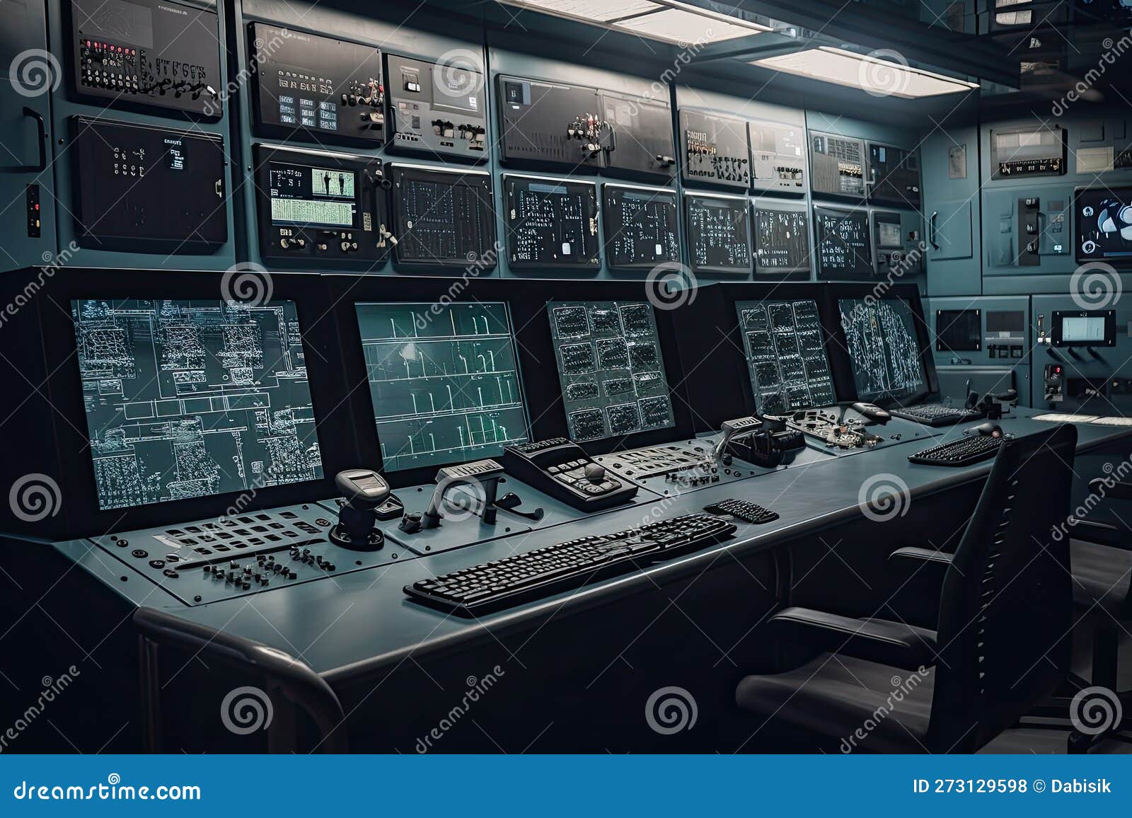 Central Control Panel. Operator Workplace with a Lot of Screens and ...