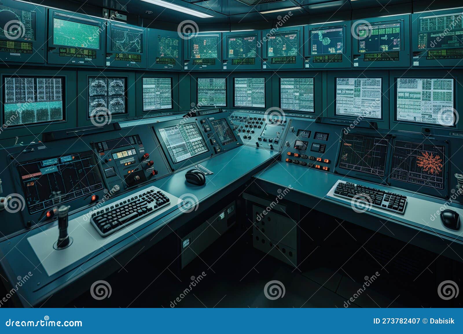 Central Control Panel. Operator Workplace with a Lot of Screens and ...