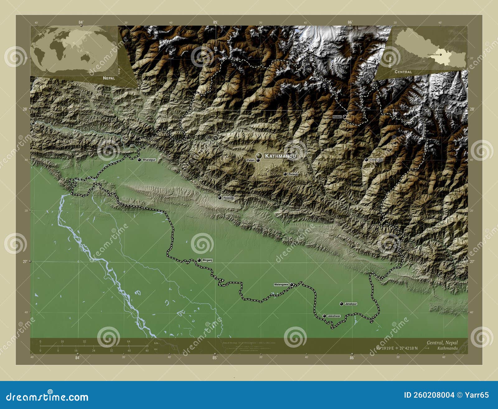 Central, Nepal. Wiki. Labelled Points of Cities Stock Illustration ...