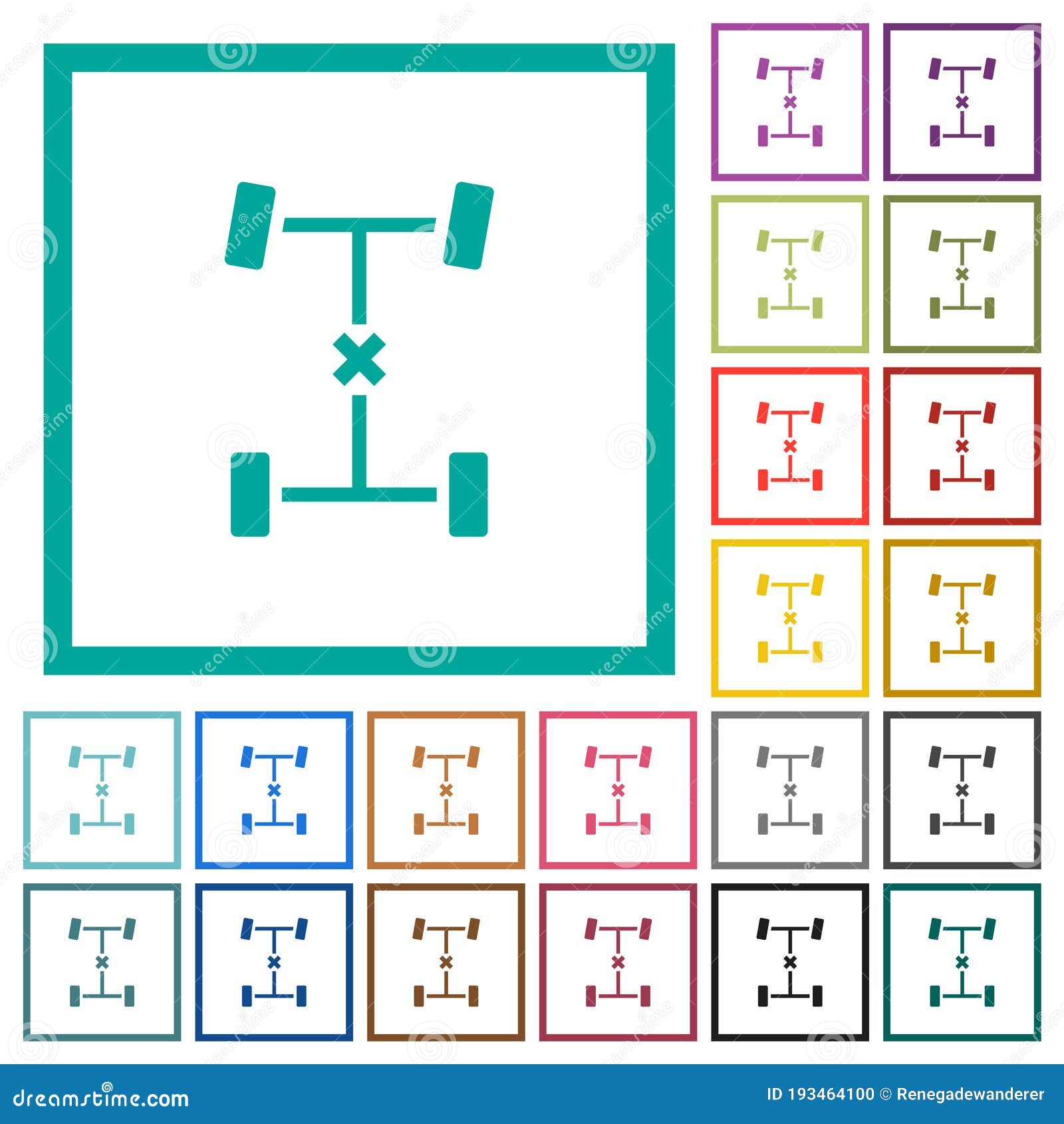 Central Differential Lock Flat Color Icons with Quadrant Frames Stock ...