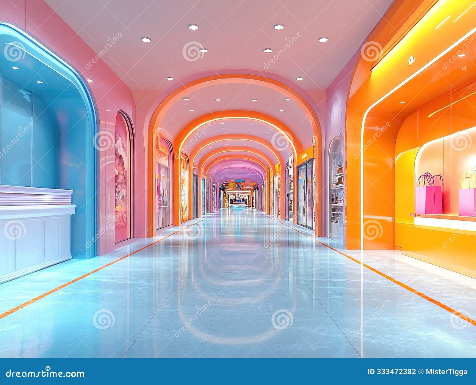 Central Empty 3D Podium Highlighted by a Vibrant Shopping Spree ...