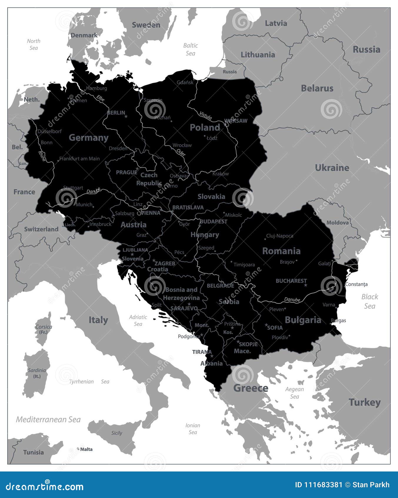 Central Europe Political Map And Flat Map Pointers Vector Illustration ...