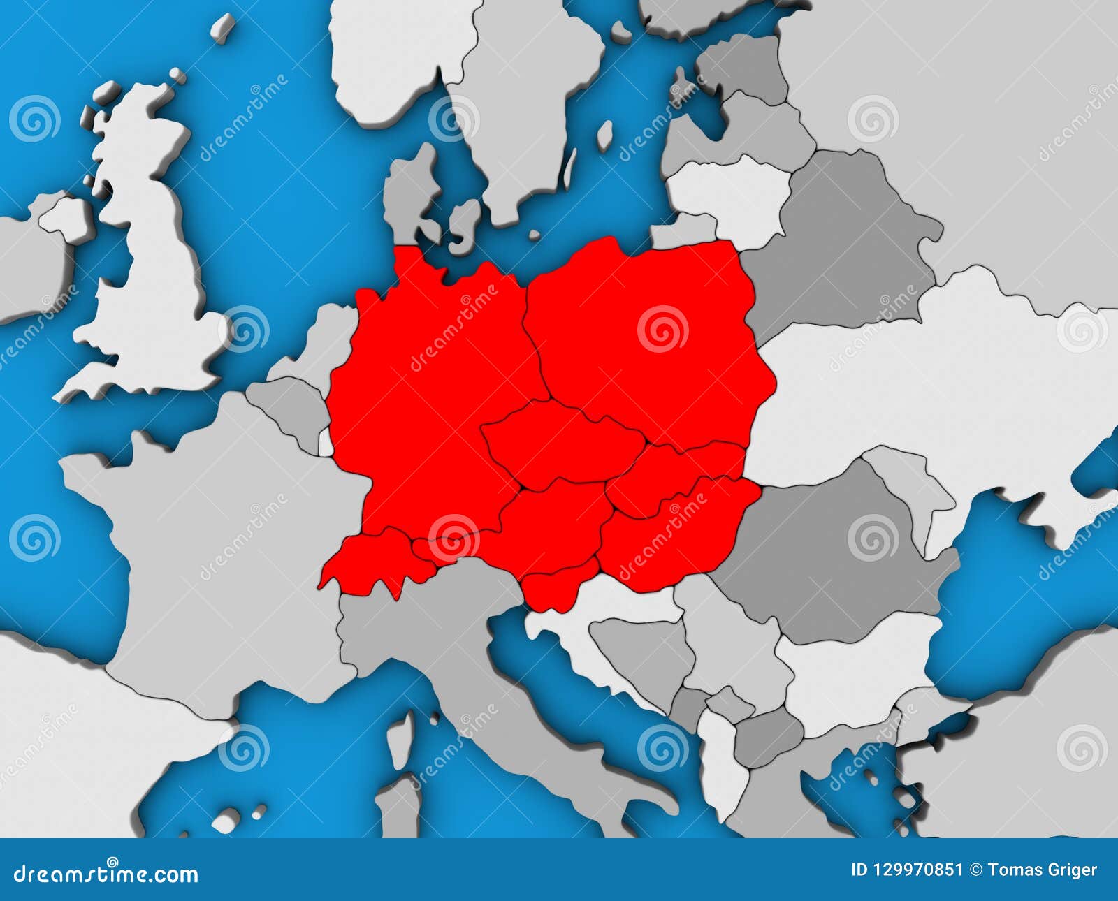Central Europe on 3D map stock illustration. Illustration of european ...