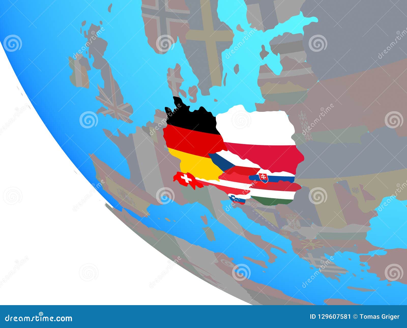 Central Europe with Flags on Globe Stock Illustration - Illustration of ...