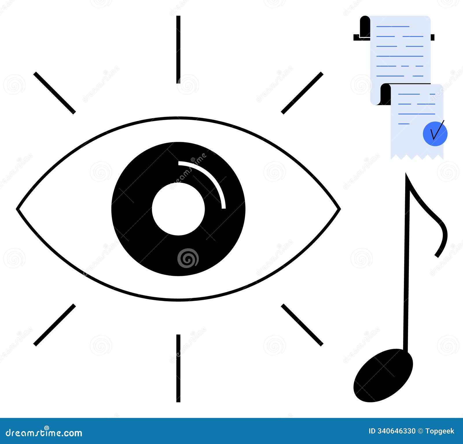Eye with Musical Note and Document Elements, Representing Vision, Music ...