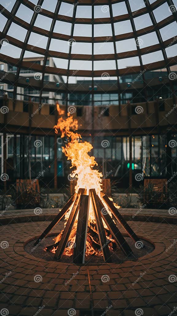 Central Fire Display, Vibrant Flames Glowing, Adding Dynamic Focus To ...