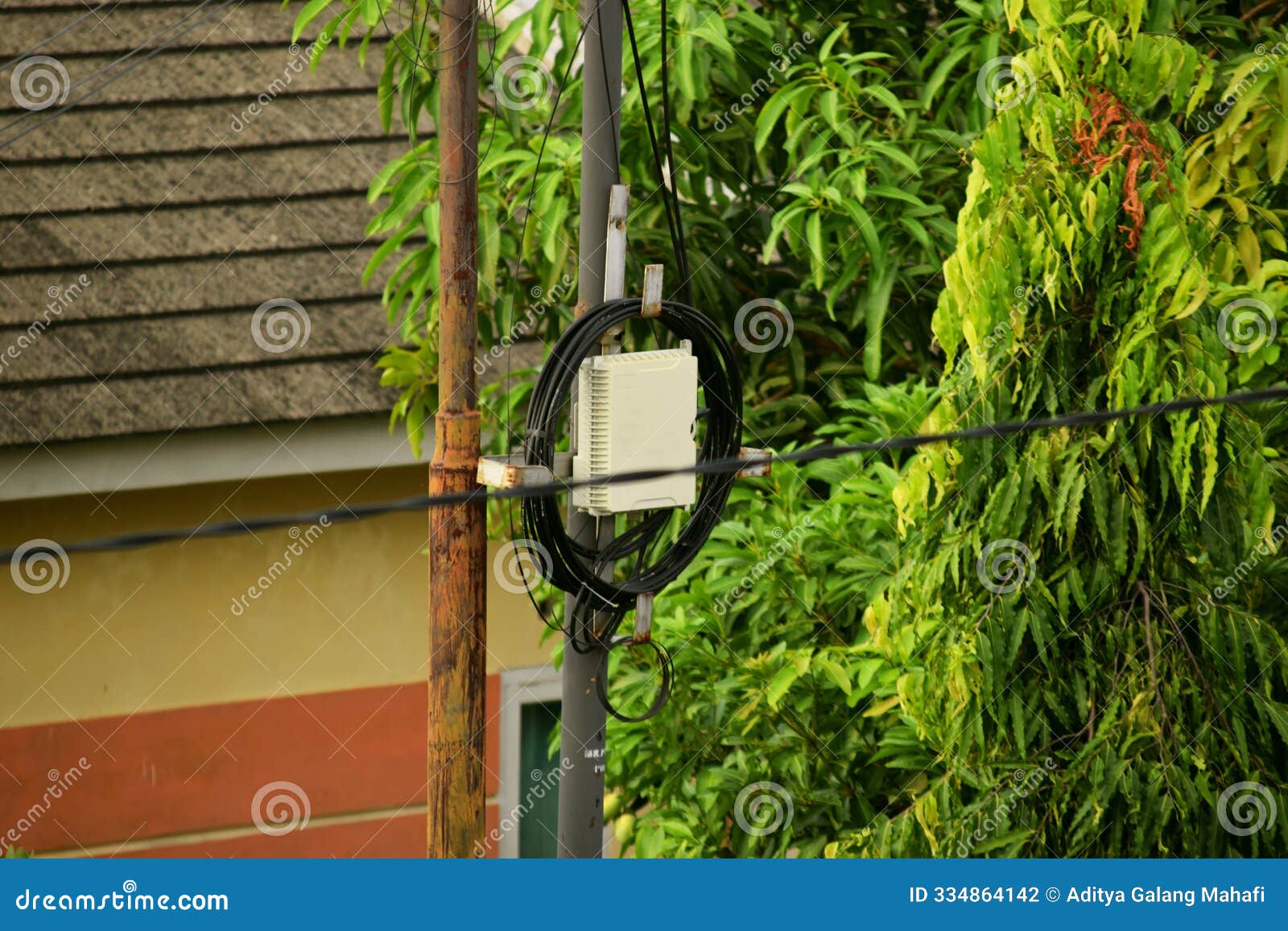 Central Internet Cables Installed on Poles Around Residential Stock ...