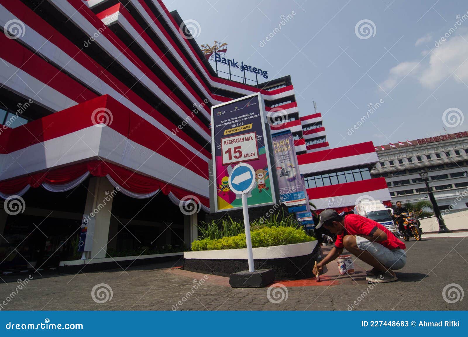 Of the Central Java Bank Building with Red and White Flags Editorial ...