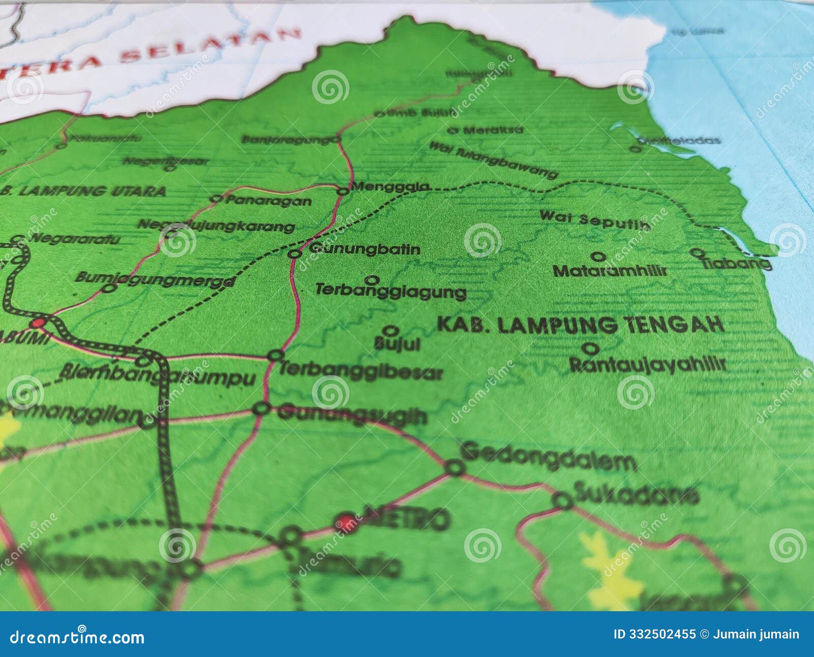 Central Lampung Map and Major Cities Around it on Physical Map Stock ...
