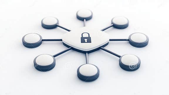 Central Lock Icon Connected To Multiple Nodes on a White Background ...