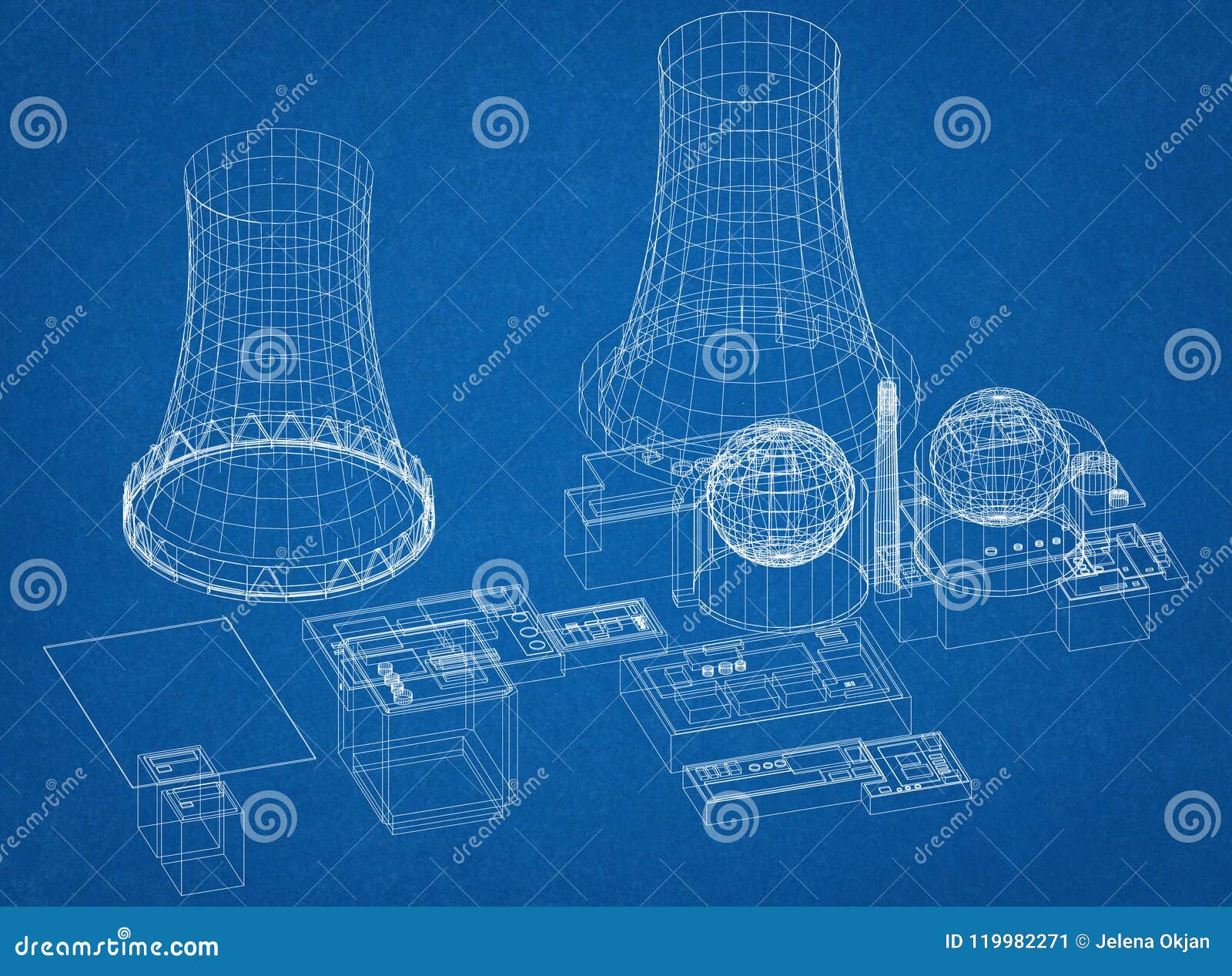 Central Nuclear - Arquitecto Blueprint Del Reactor Stock de ilustración ...