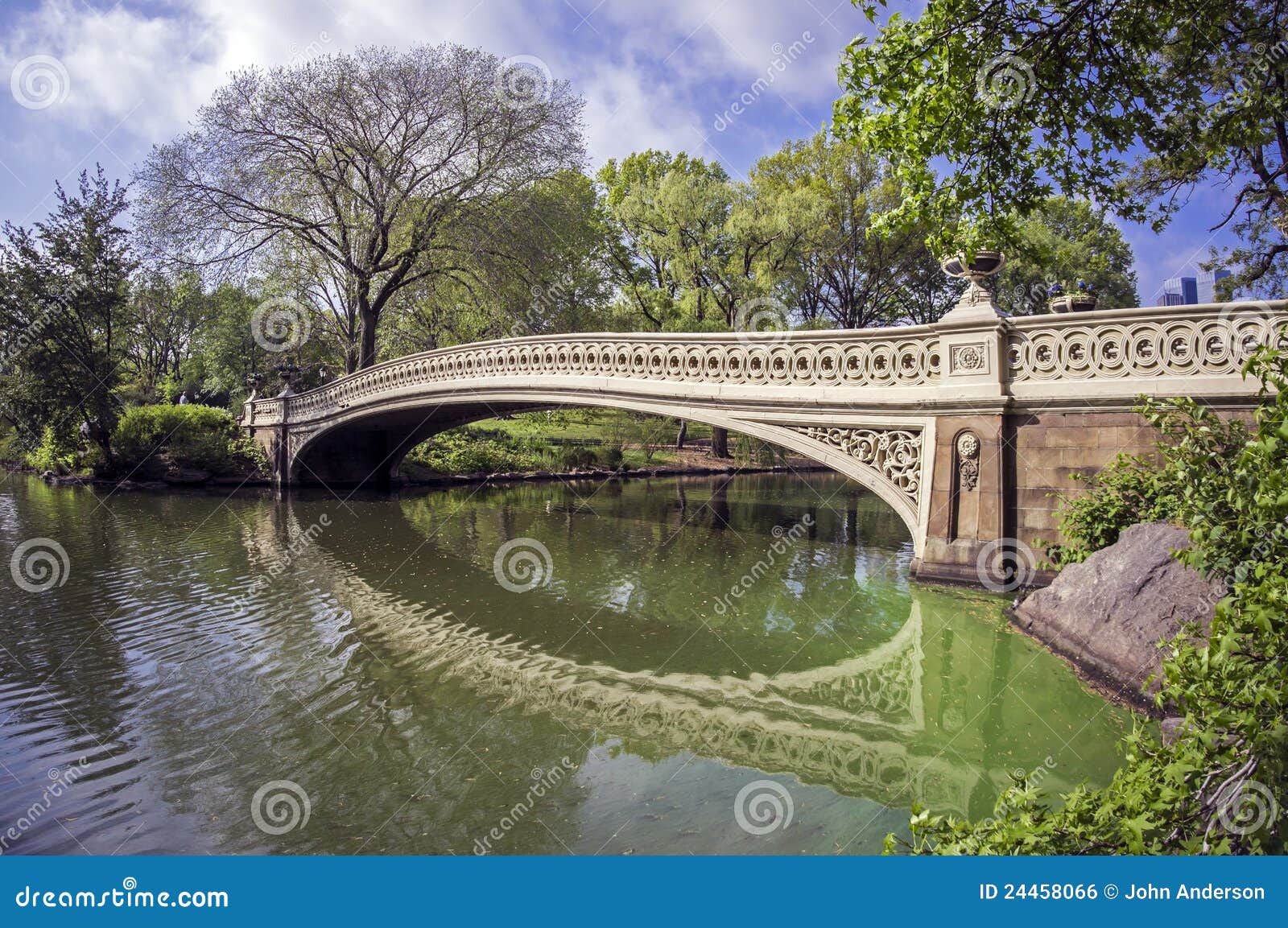 Central Park bow bridge stock photo. Image of clouds - 24458066