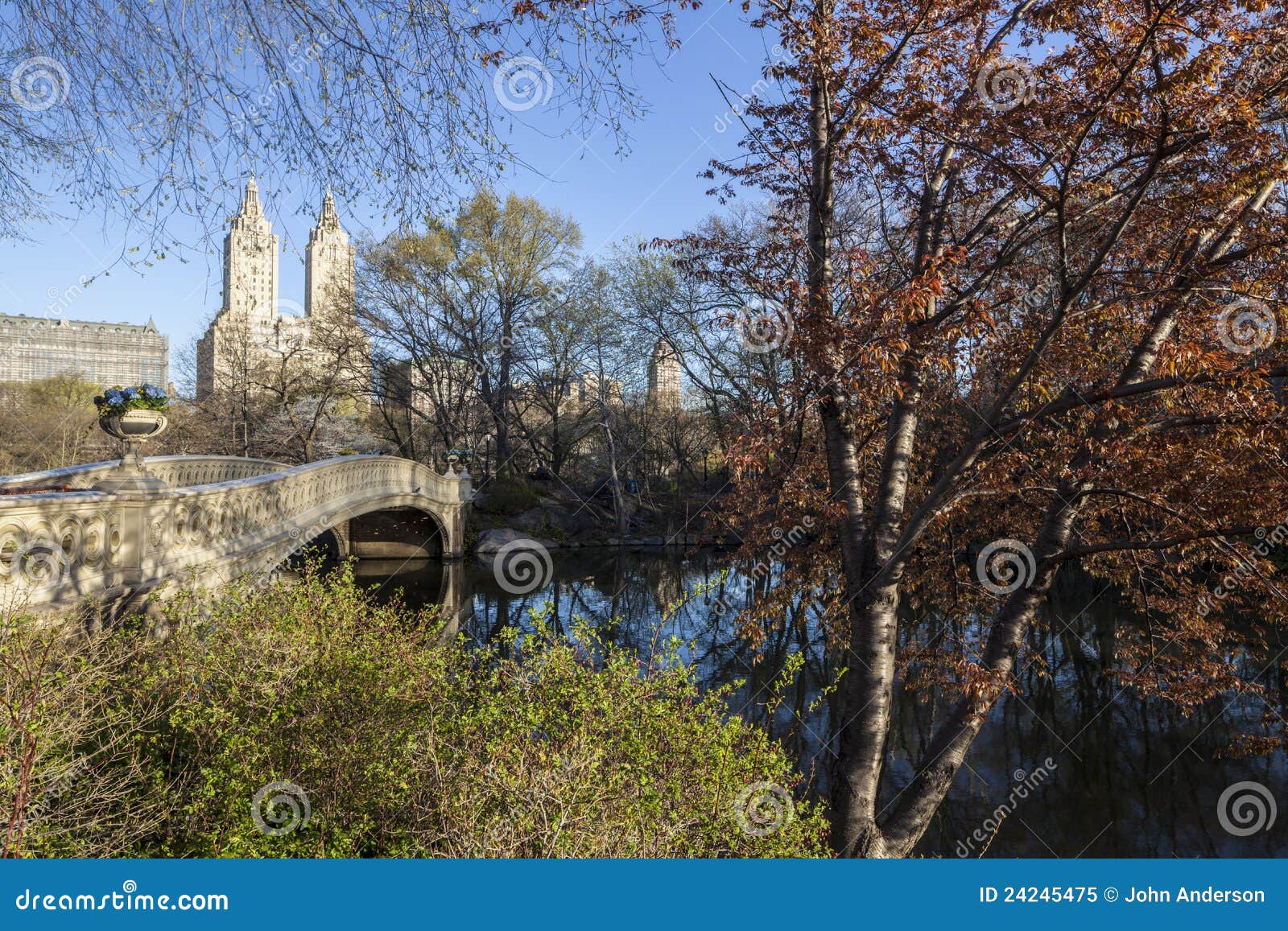 Central Park Bow Bridge Spring Stock Image - Image of manhatten ...