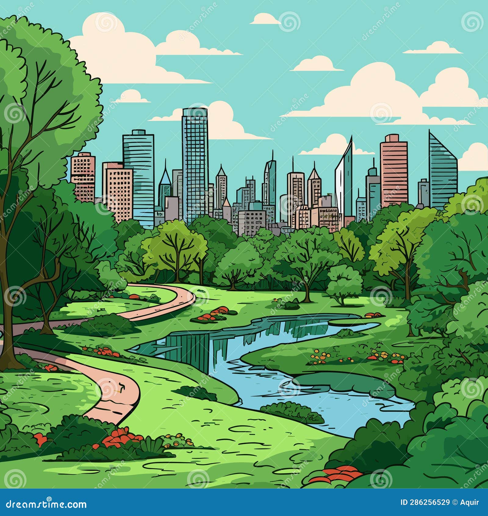Central Park. Central Park Hand-drawn Comic Illustration. Vector Doodle ...